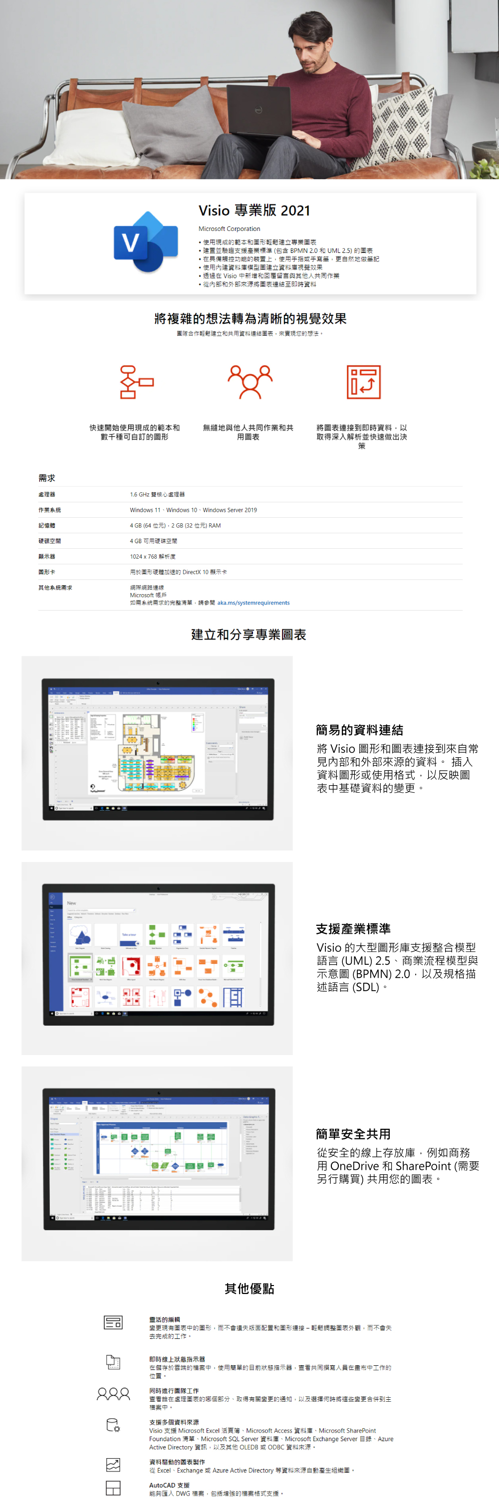 Microsoft 微軟 Visio Pro 2021 專業版中文盒裝 - PChome 24h購物
