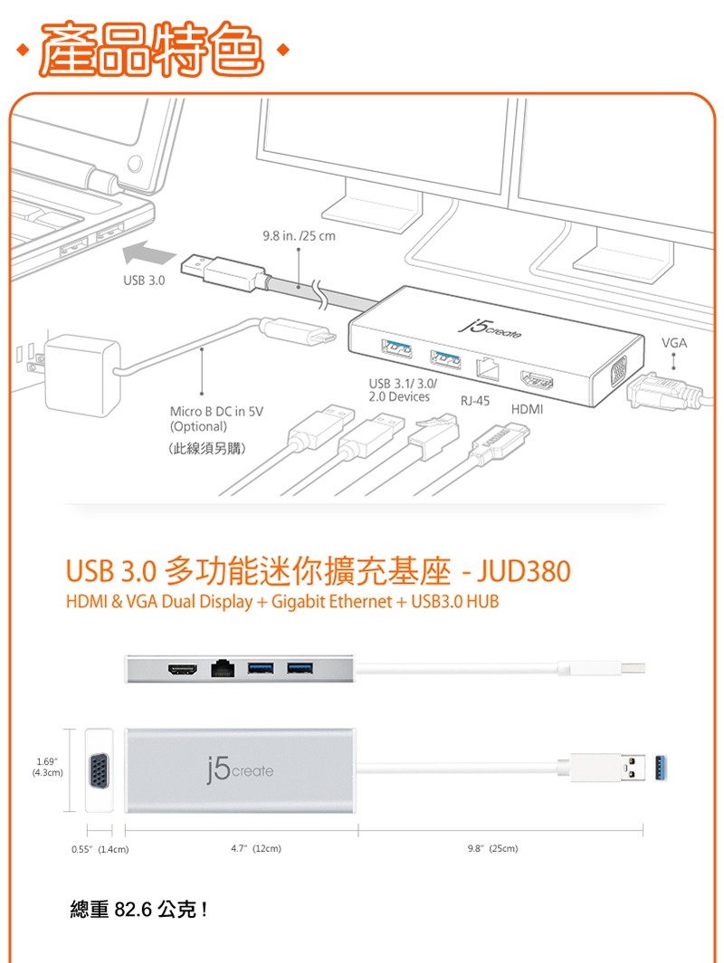 Jual (j5 create)KaiJet j5create USB 3.0 multi-function mini-expansion ...