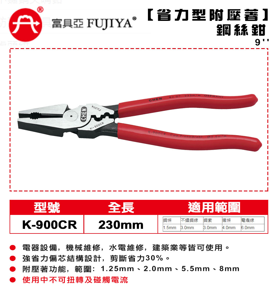Jual (FUJIYA)[FUJIYA Ace series] 9 inch effort type wire cutter -K900CR ...